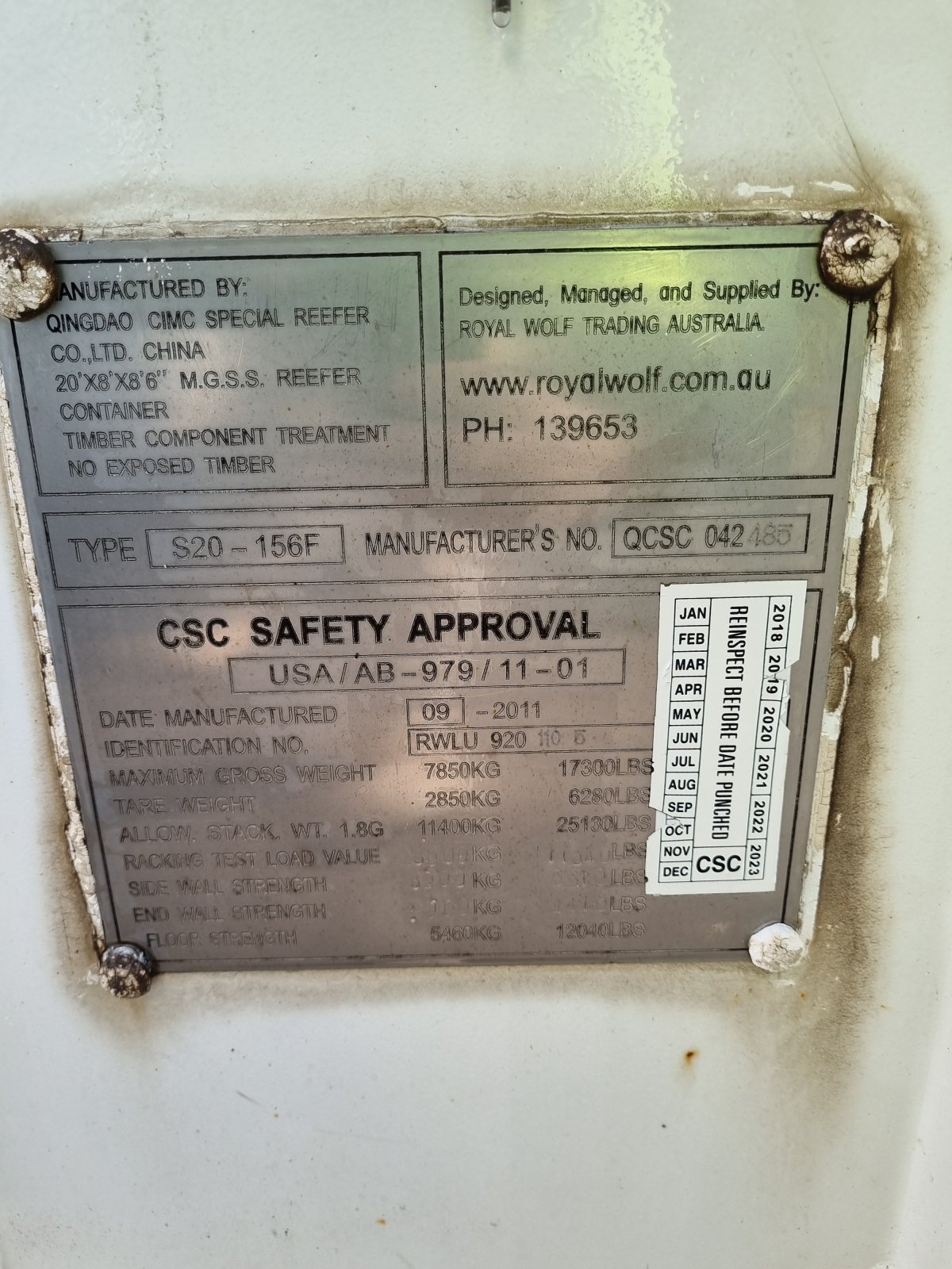 20Ft Refrigerated Container - Sunshine Rwlu9201105 | Royal Wolf Australia